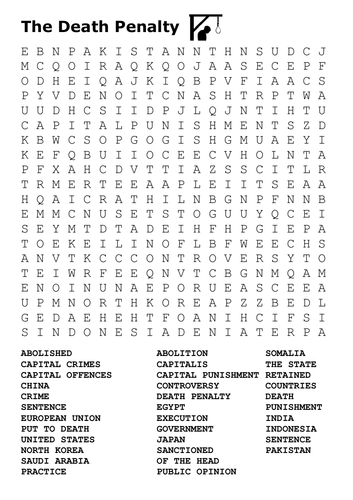 Capital Punishment Word Search | Teaching Resources