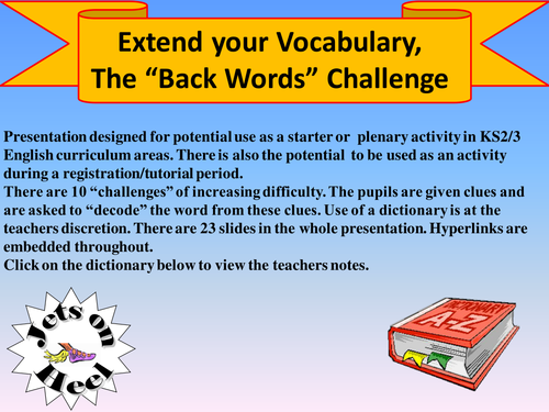 The Back Words Vocabulary Challenge | Teaching Resources