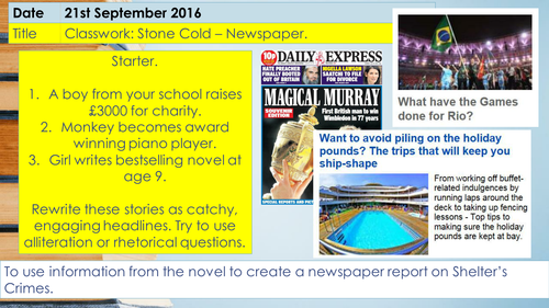 Stone Cold Newspaper Task. | Teaching Resources