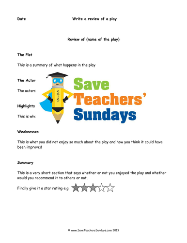 Reviewing a Play Lesson Plan and Resources | Teaching Resources