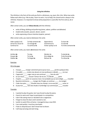Comment utiliser les infinitifs / How to use infinitives | Teaching ...