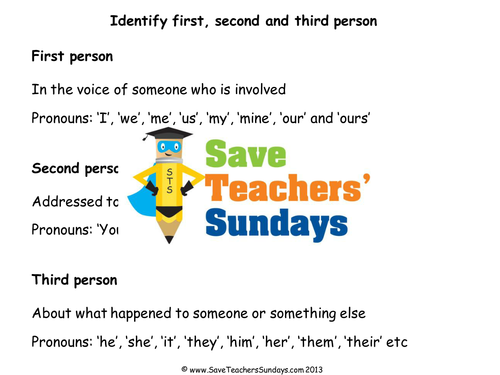 Understanding First, Second and Third Person Lesson Plan and Worksheets ...
