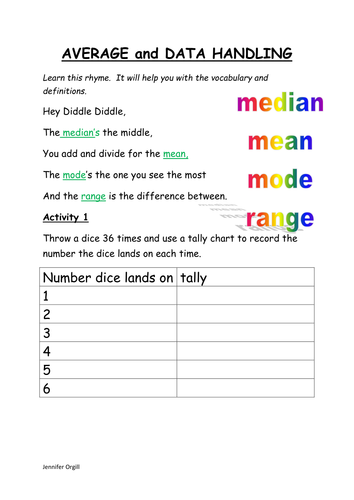 Average and data handling activity | Teaching Resources