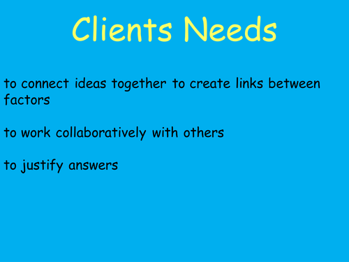 client groups and PIES needs | Teaching Resources