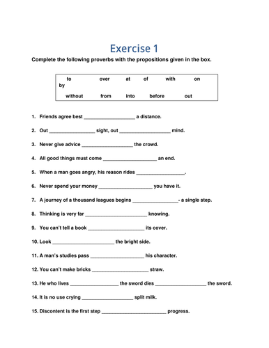 Exercises of Prepositions | Teaching Resources