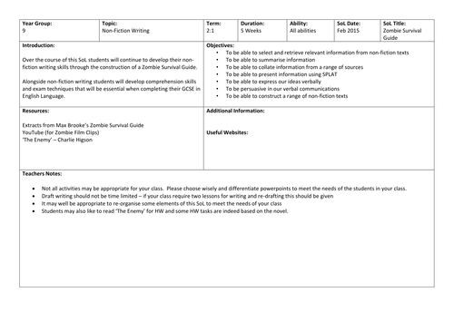 Zombie Survival Guide - Non-Fiction Writing | Teaching Resources