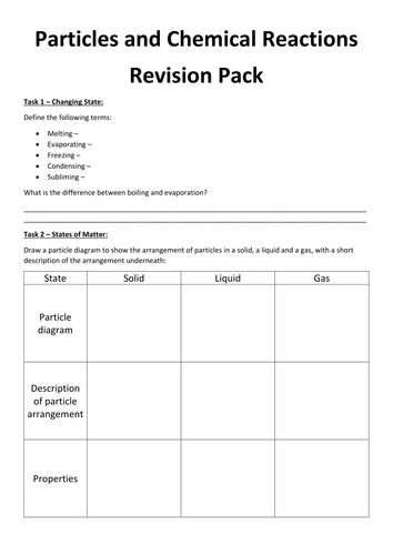 Year 7 Particles and Chemical Reactions Revision Pack | Teaching Resources