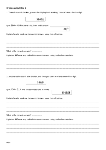 Broken calculator worksheets | Teaching Resources