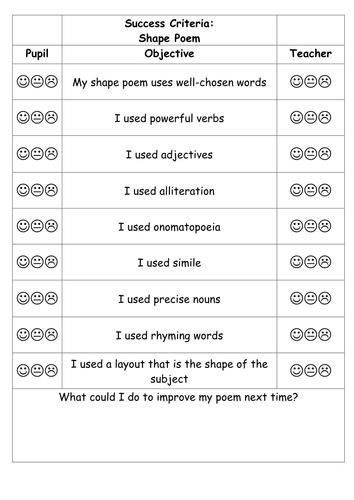 Success Criteria Grids by loulibby80 - Teaching Resources - TES