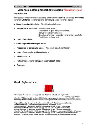 AS Organic chemistry Alcohols, Esters and Carboxylic acids | Teaching ...