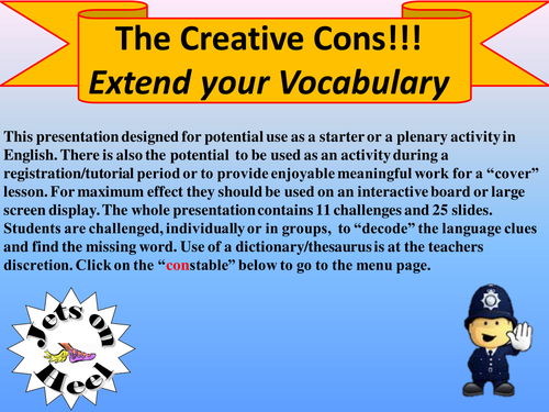 Extend your vocabulary The Creative Con Challenge | Teaching Resources