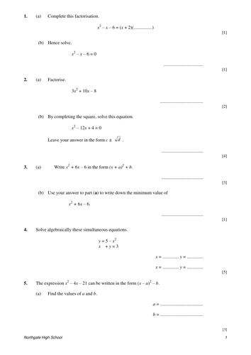 Quadratic equations from OCR papers with screencasts included ...