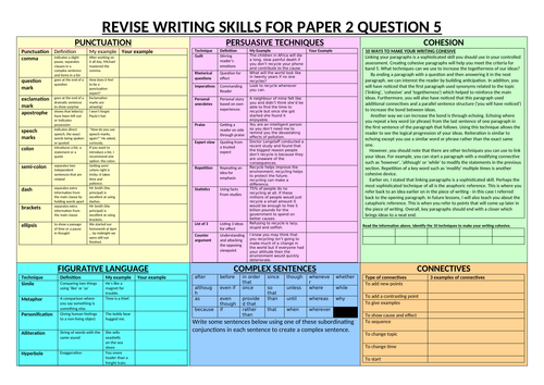 AQA Language Paper 2 Question 5 Revision Organisers | Teaching Resources AQA Language Paper 2 Question 5 Revision Organisers | Teaching Resources