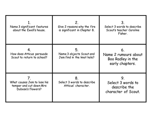 To Kill a Mockingbird - quiz questions for board game | Teaching Resources