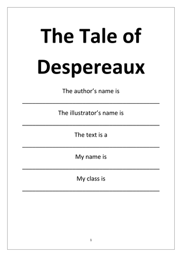 Tale Of Despereaux Worksheets The Tale Of Despereaux Character Chart