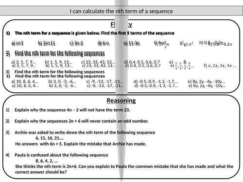 Nth term - mastery worksheet by joybooth | Teaching Resources