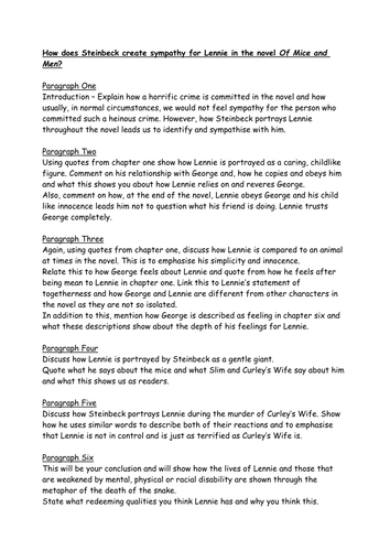 Sympathy for Lennie in Of Mice and Men. | Teaching Resources