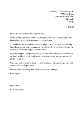 Chocolate factory letter (as a word doc) | Teaching Resources