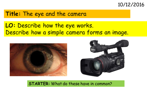 The eye and the camera KS3 (for P3.4 Activate) | Teaching Resources
