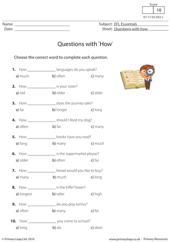 English Worksheet - Questions with 'How' | Teaching Resources