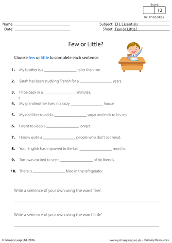 English Worksheet - Few or Little? | Teaching Resources