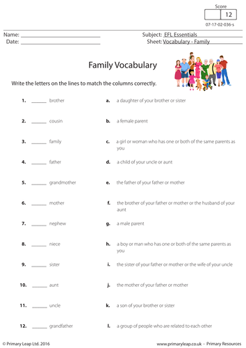 English Worksheet - Family: Vocabulary | Teaching Resources