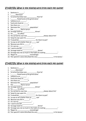 A Christmas Carol: Starter. Add the missing word from each Scrooge ...