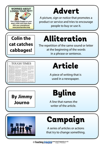 Newspaper Reports - Vocabulary Labels | Teaching Resources