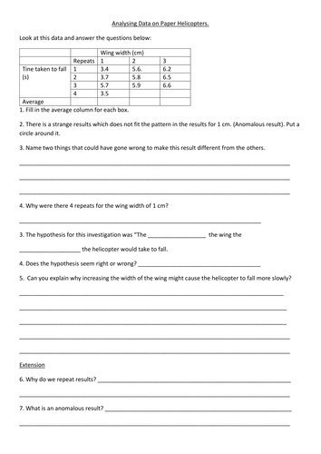 Analysing data on paper helicopters | Teaching Resources
