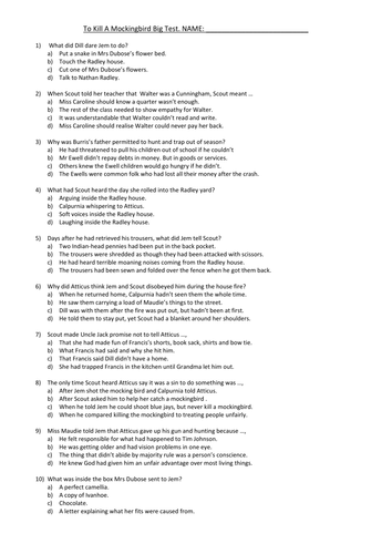 To Kill a Mockingbird: multiple choice questions | Teaching Resources