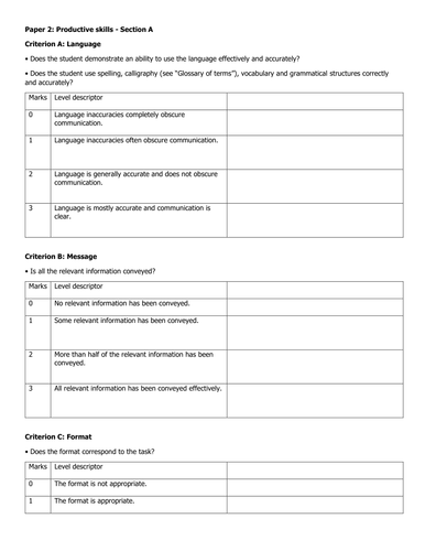 IB Language ab initio - Paper 2 - Section A and B - Marking sheet ...