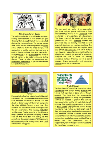 1920s USA Role Play Revision Cards | Teaching Resources