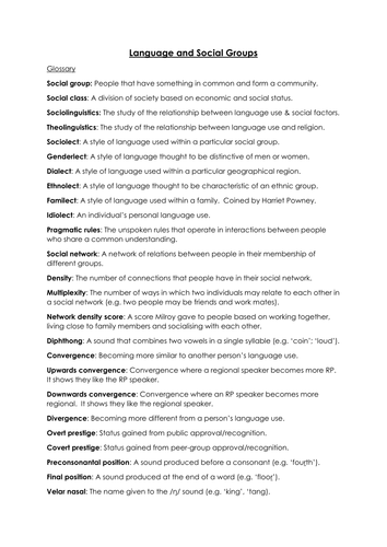 Language and Social Groups | Teaching Resources