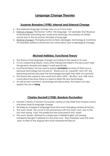 Language Change Theories/Studies (A-Level English Language) | Teaching ...