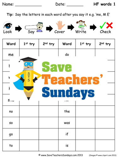 High Frequency Words (1) Spelling Worksheets and Dictation Sentences ...