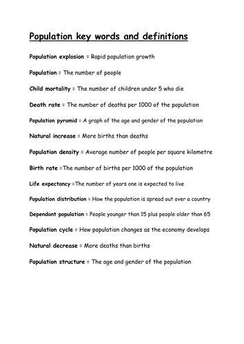 Population Studies- Key Terms and Definitions | Teaching Resources Population Studies- Key Terms and Definitions | Teaching Resources