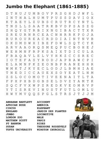 Jumbo the Elephant Word Search | Teaching Resources