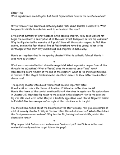 Great Expectations Chapter 1. Questions to explore | Teaching Resources