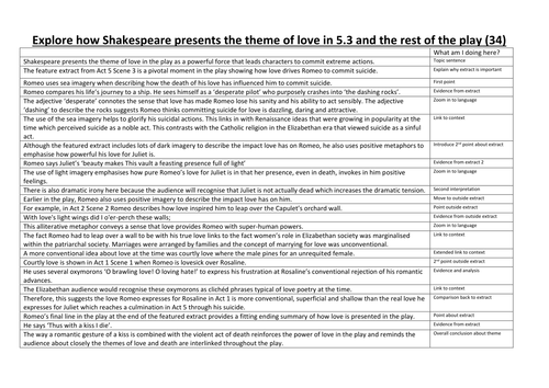 Romeo and Juliet: AQA model response activity. Annotate each sentence ...
