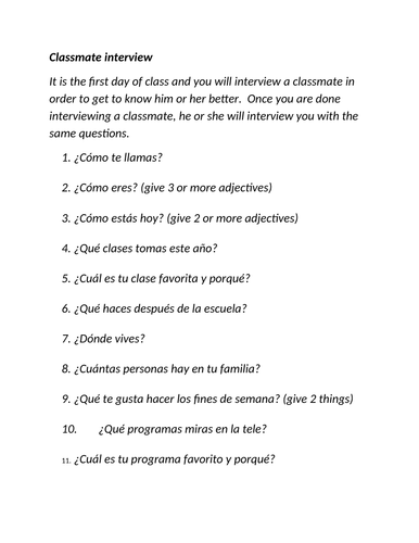 New class mate interview | Teaching Resources