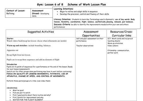 Gymnastics lesson 6 | Teaching Resources