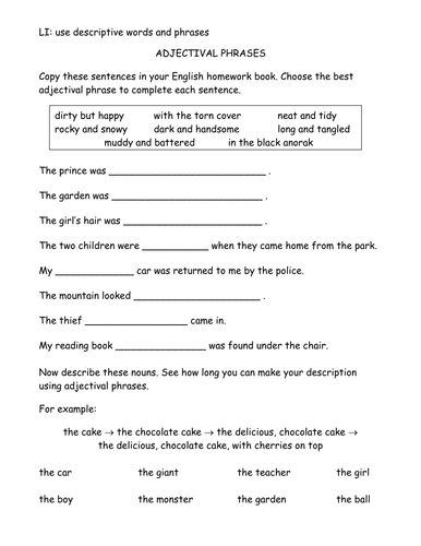 Adjectival phrases | Teaching Resources