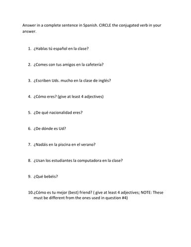 present tense quiz on basic verbs | Teaching Resources