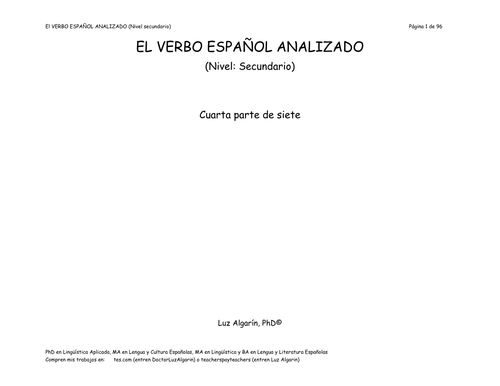 El verbo español analizado - 4 de 7 | Teaching Resources