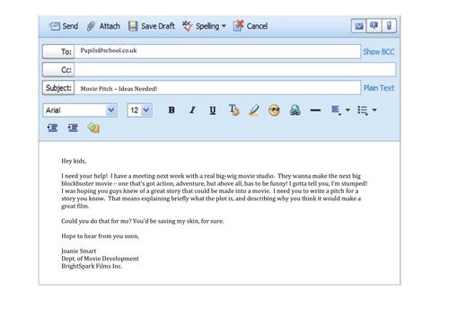 Writing stimulus - movie pitch email | Teaching Resources