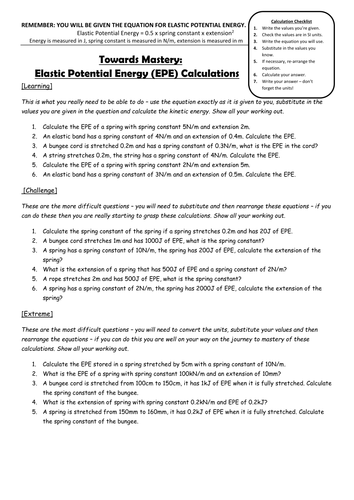 Energy Calculations Towards Mastery Teaching Resources 