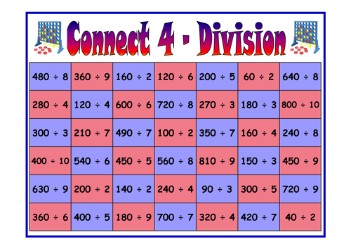 Connect 4 dividing multiples of 10 | Teaching Resources