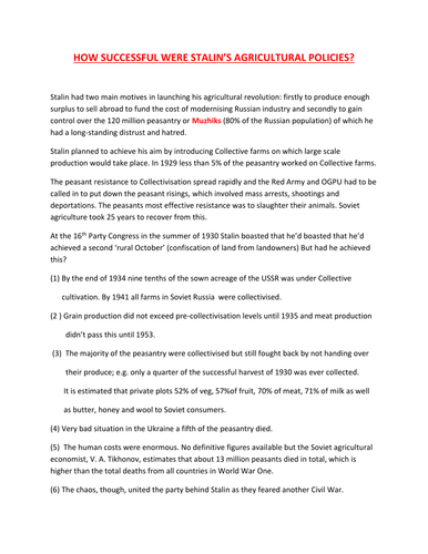 A LEVEL: HOW SUCCESSFUL WERE STALIN’S AGRICULTURAL POLICIES? | Teaching ...