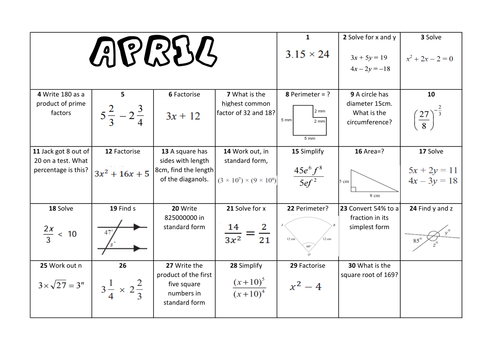 Question a Day Calendar - April KS3/4 | Teaching Resources