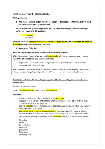 GCSE 2015-2017 Approaches to Creative Writing - English Language ...